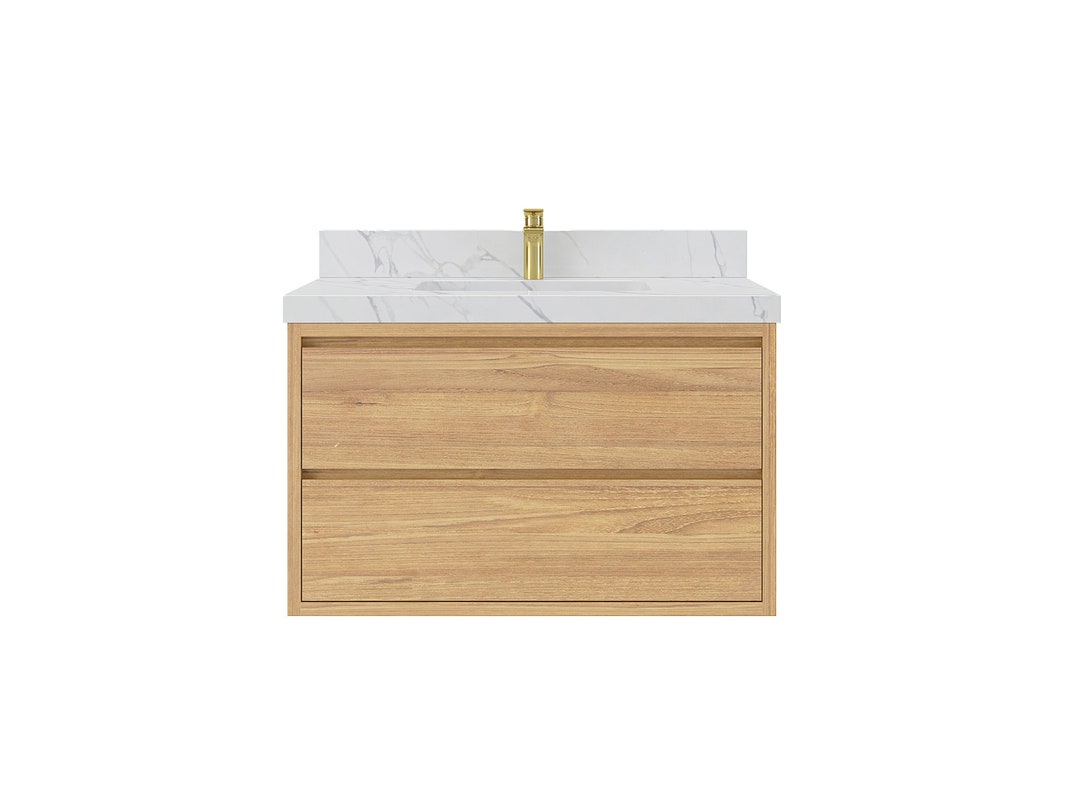 Madison Solid Floating Teak 36 In. W X 22 In. D Center Sink Bathroom ...