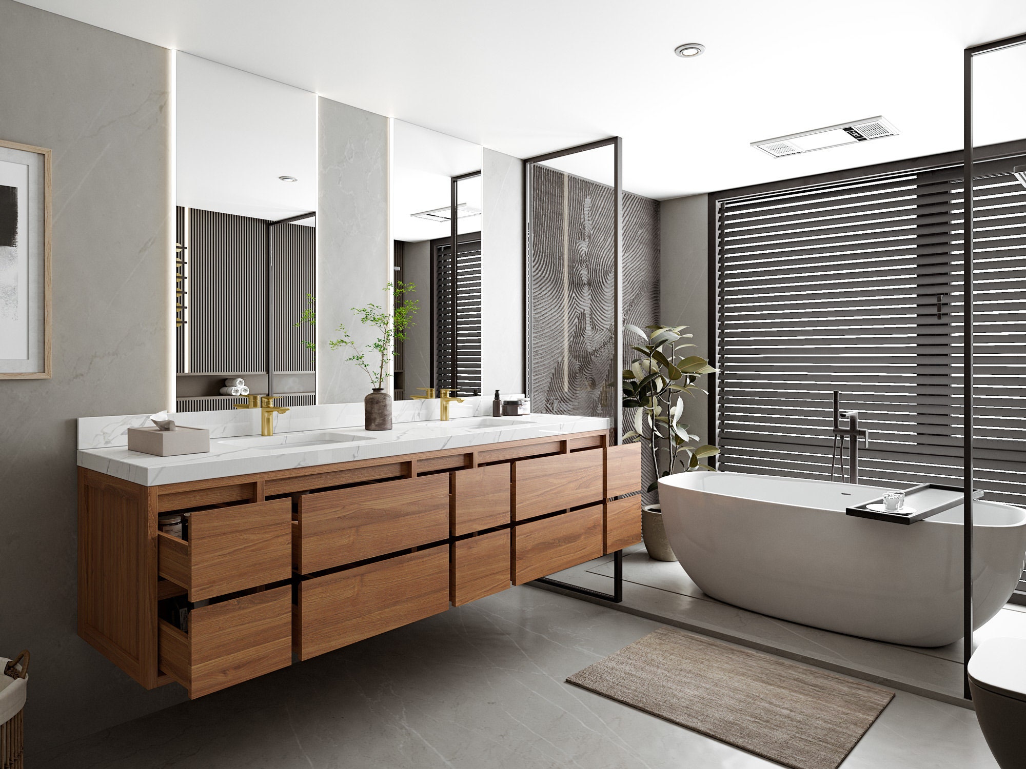 Madison Solid Floating Teak 84 In. W X 22 In. D Double Sink Bathroom ...