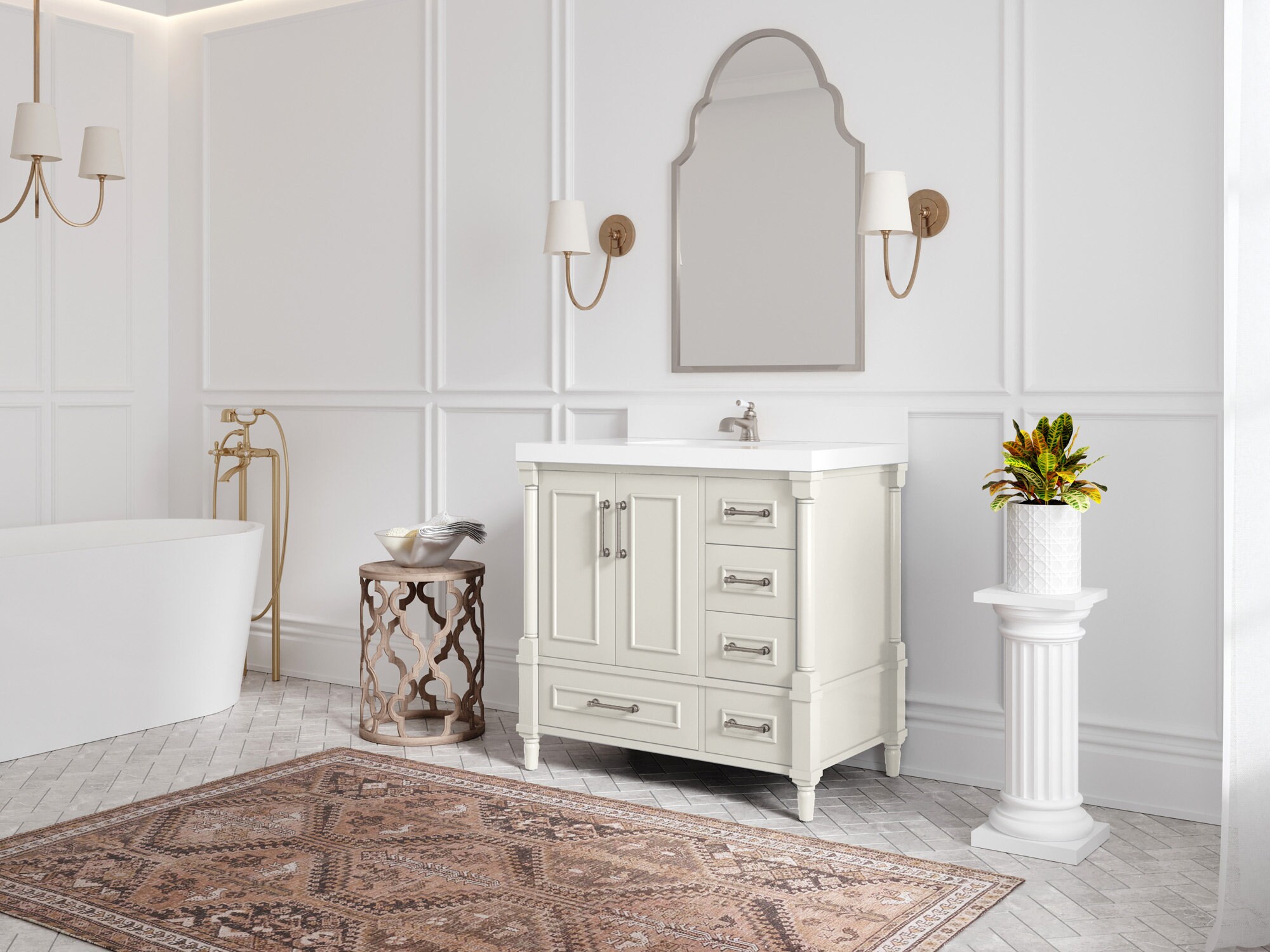 Aberdeen 36 In. W X 22 In. D Center Sink Bathroom Vanity in Alabaster ...