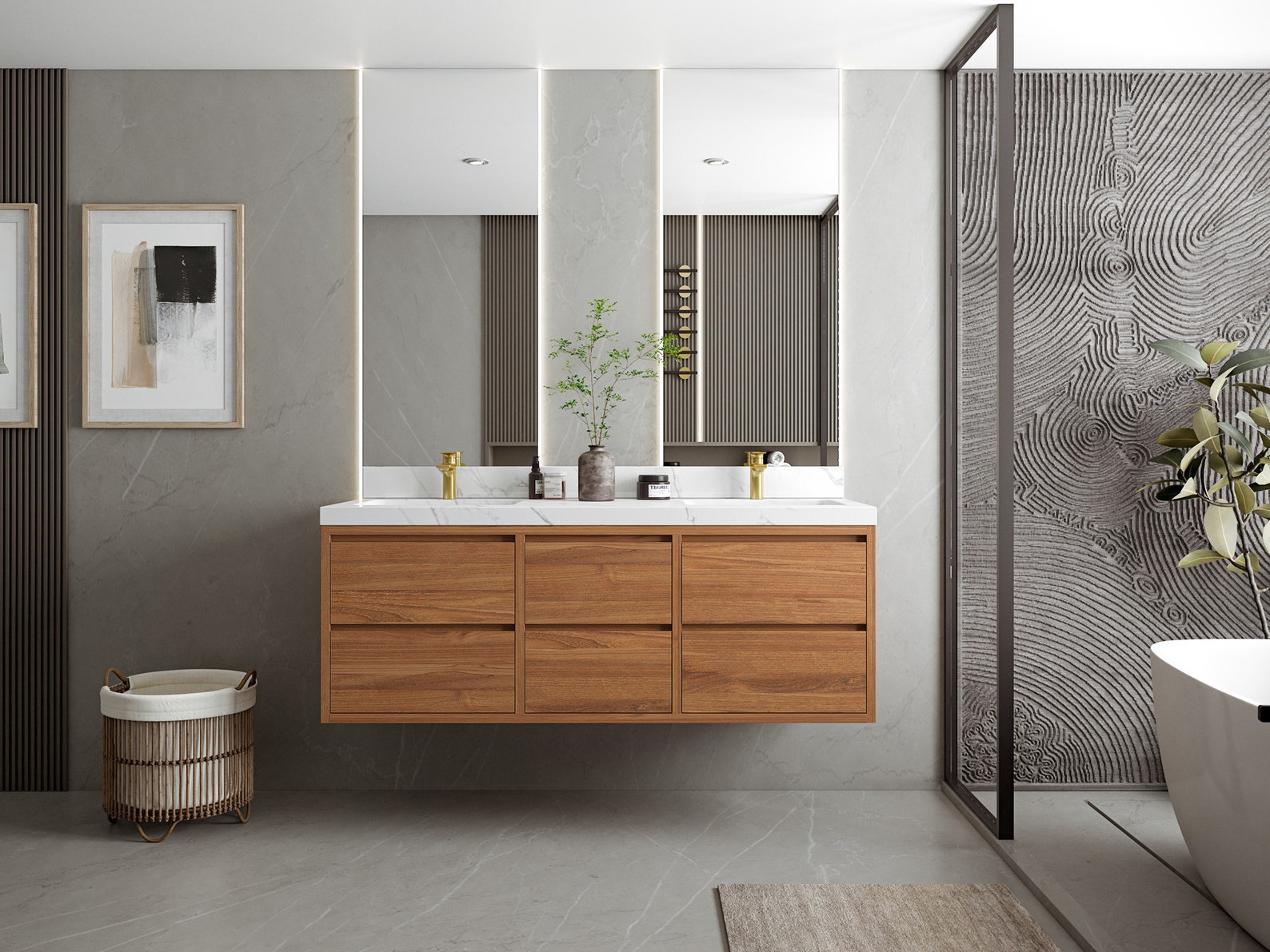 Madison Solid Floating Teak 60 In. W X 22 In. D Double Sink Bathroom ...