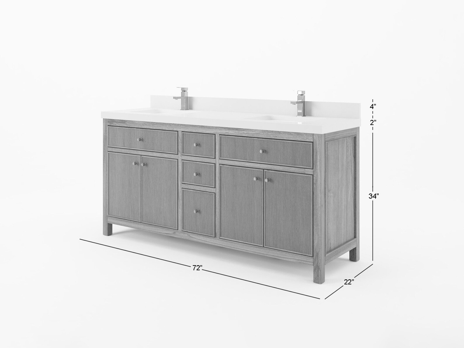Sonoma Teak 72 In. W X 22 In. D Reeded Double Sink Bathroom Vanity in ...