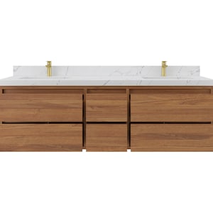 Madison Solid Floating Teak 72 In. W X 22 In. D Double Sink Bathroom ...
