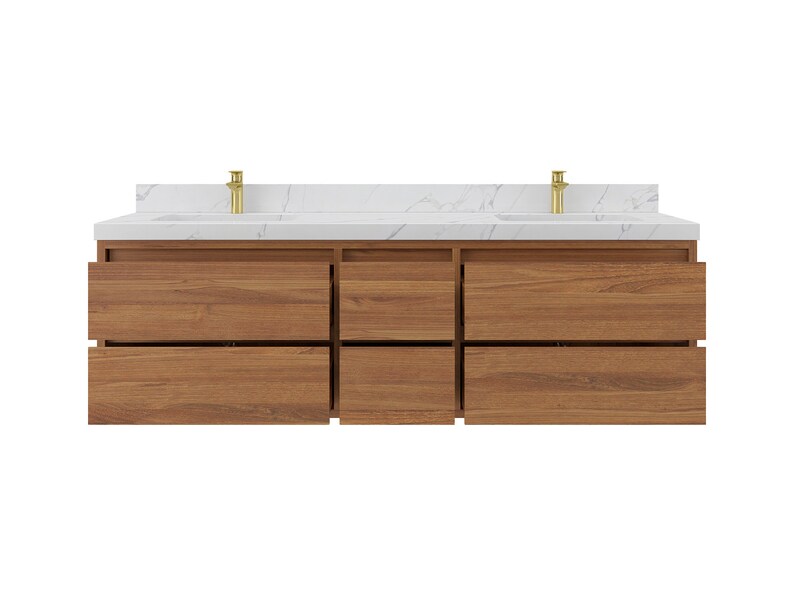 Madison Solid Floating Teak 72 In. W X 22 In. D Double Sink Bathroom ...