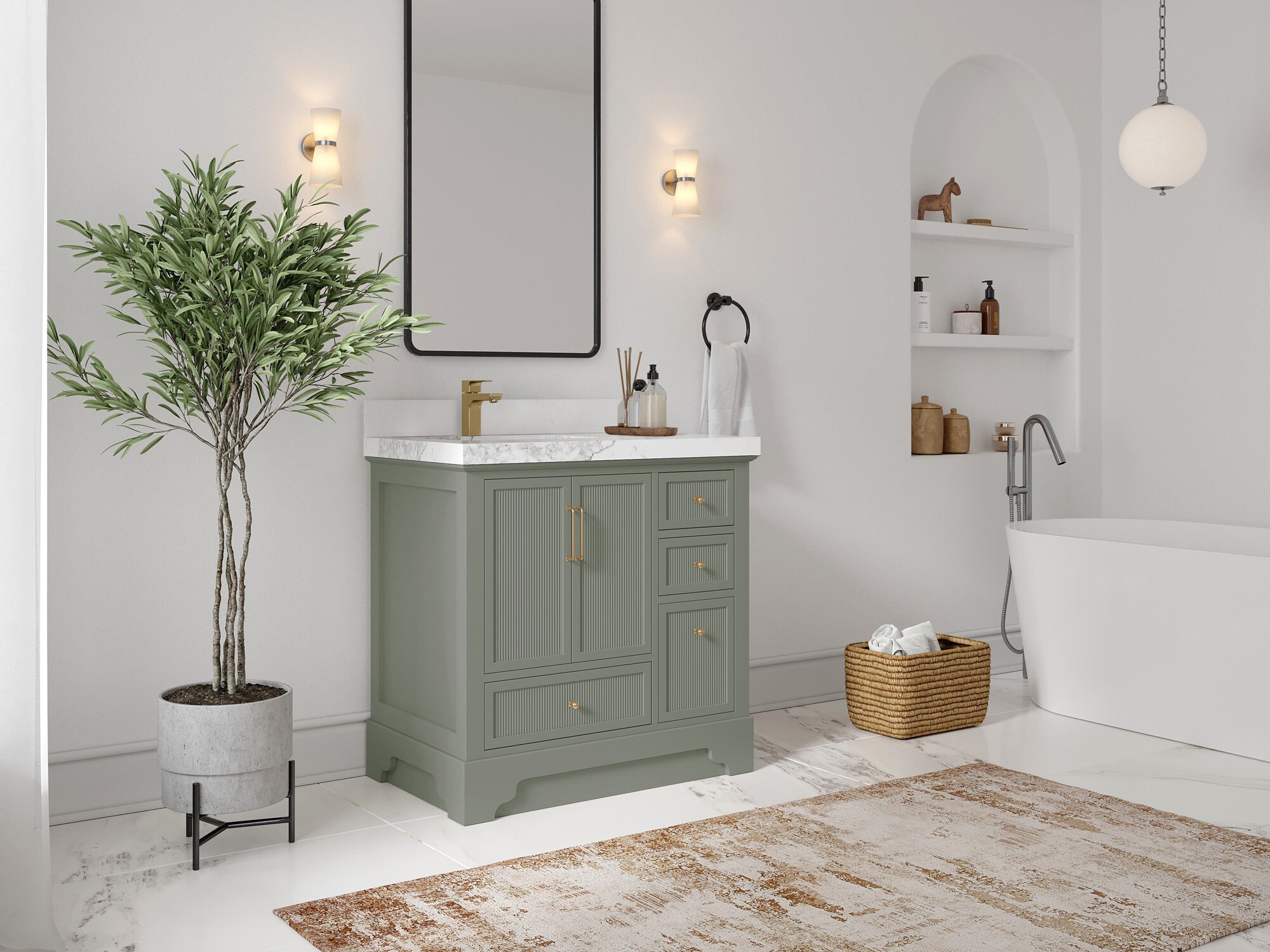 36 In. W X 22 In. D Alys Left Offset Sink Bathroom Vanity in Evergreen ...