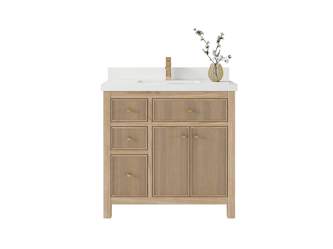 Sonoma Teak 36 In. W X 22 In. D Reeded Center Sink in Light Graywashed ...