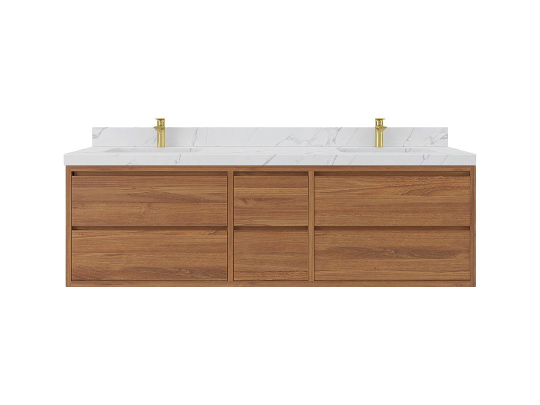 Madison Solid Floating Teak 72 In. W X 22 In. D Double Sink Bathroom ...