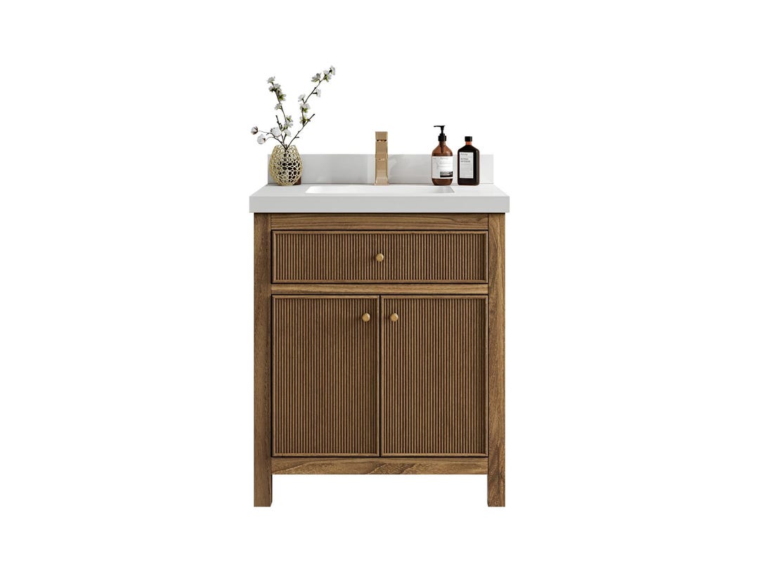Sonoma Teak 30 In. W X 22 In. D Fluted Single Sink Bathroom Vanity in ...