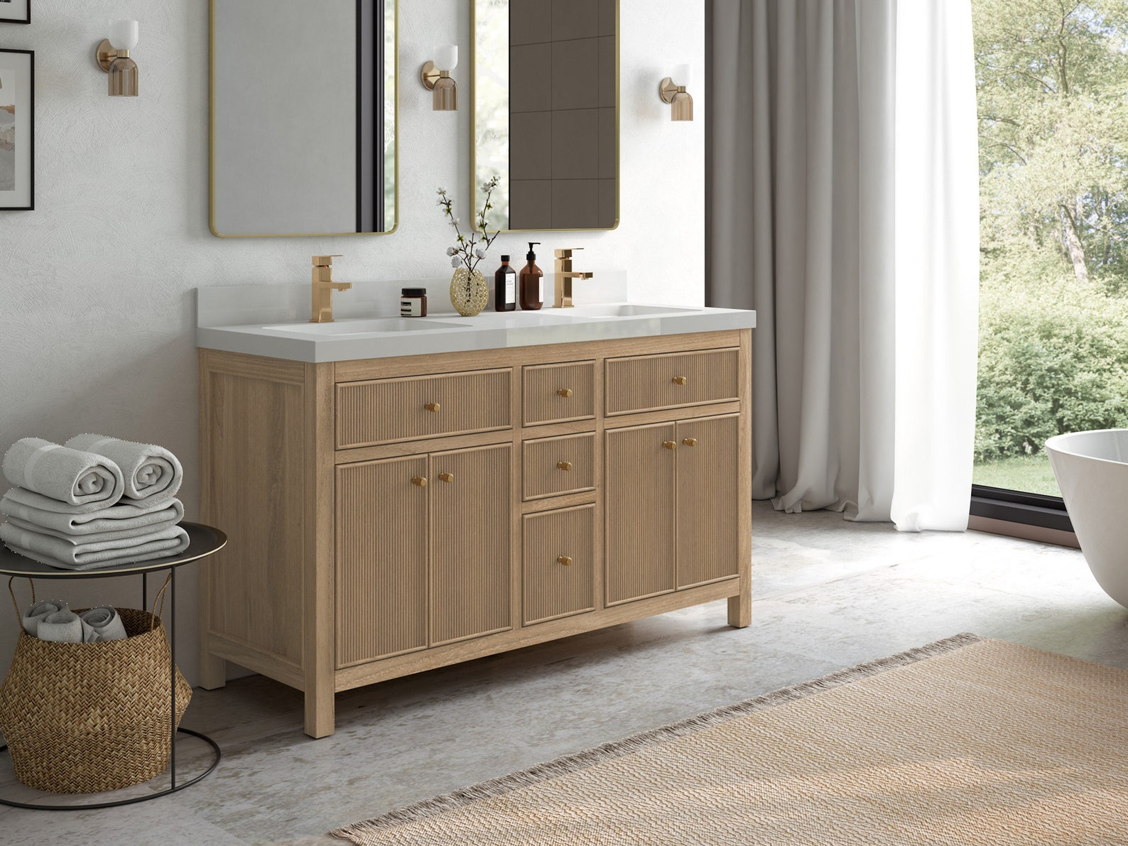 Sonoma Teak 60 In. W X 22 In. D Reeded Double Sink Bathroom Vanity in ...