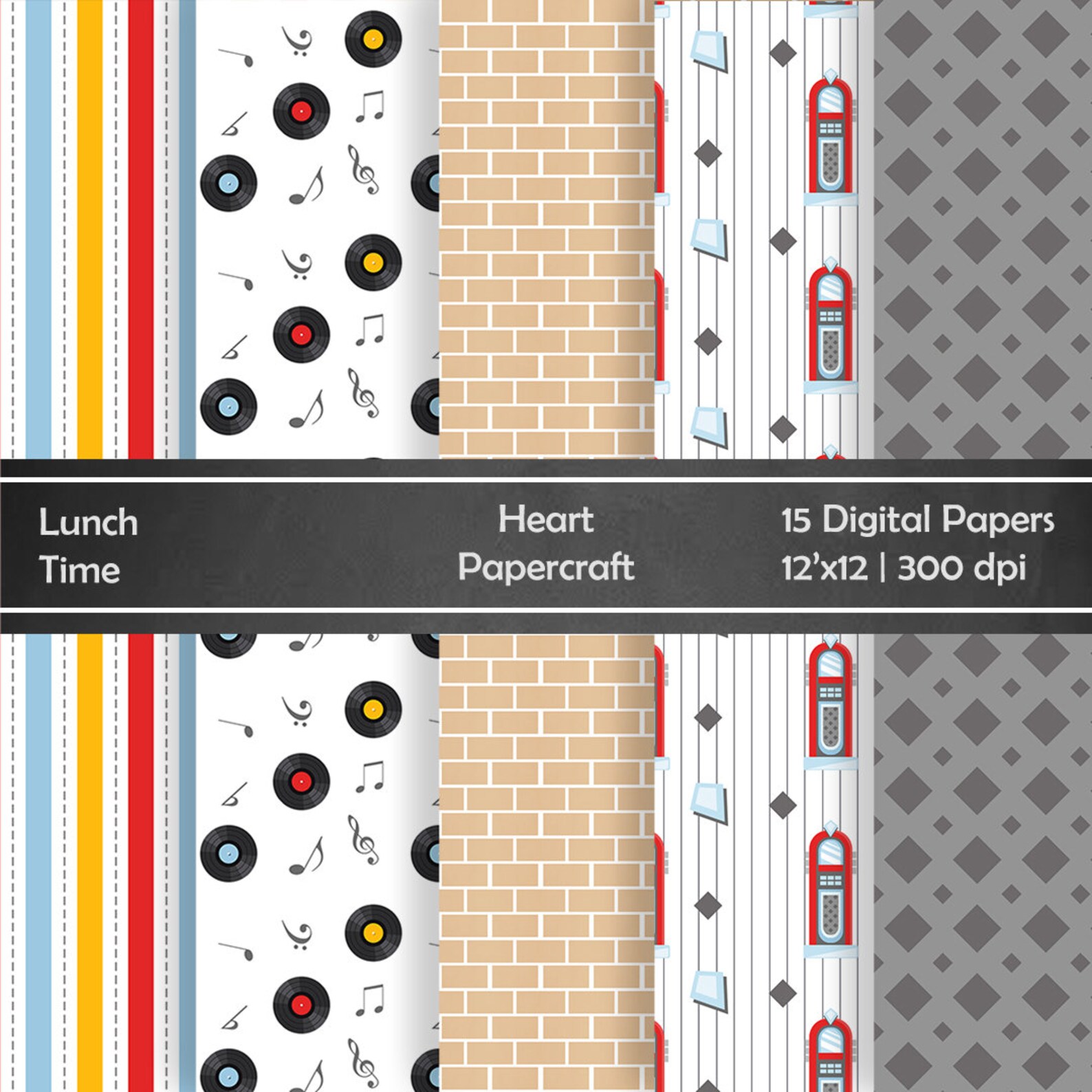 Lunch Time Digital Paper 300dpi Digital Paper Set Plain - Etsy