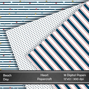 Beach Day Digital Paper 300dpi, Digital Paper, Summer, Chevron, Polka ...