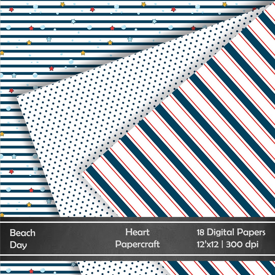Beach Day Digital Paper 300dpi, Digital Paper, Summer, Chevron, Polka ...