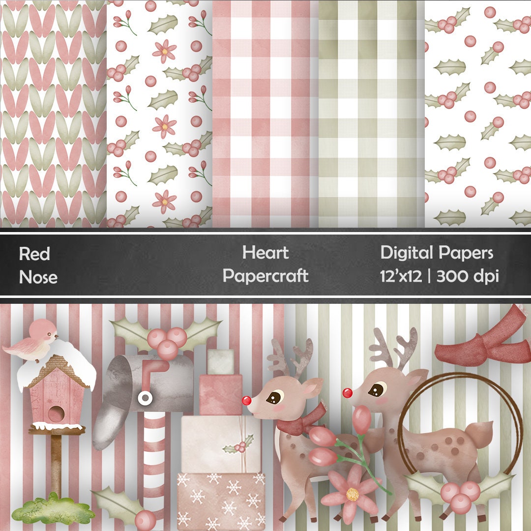 Red Nose Digital Paper 300dpi, Scrapbook Paper, Christmas Clipart ...