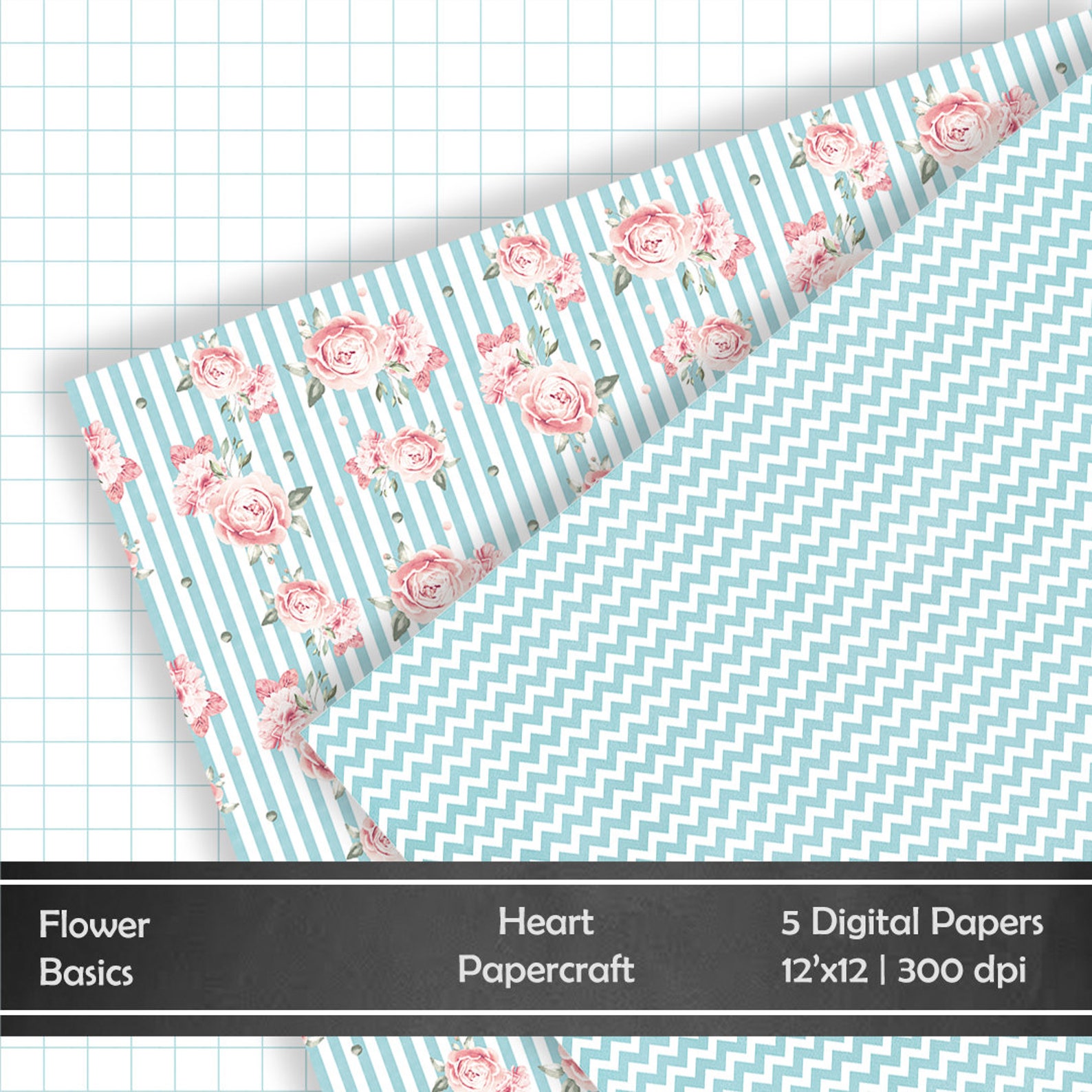 Blue Basics Digital Paper 300dpi With Elements Digital Paper | Etsy