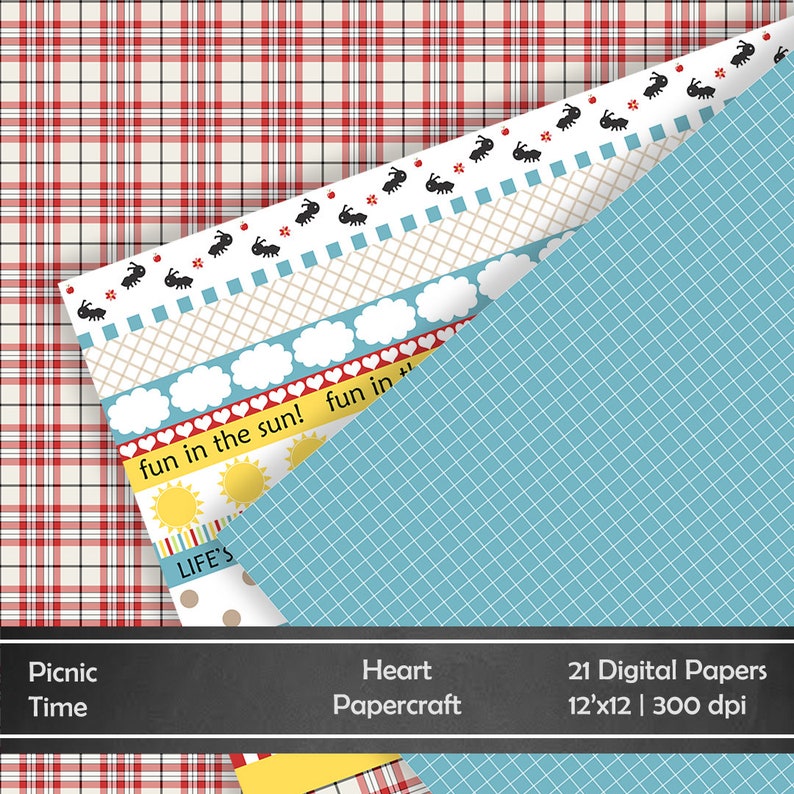 Picnic Time Digital Paper 300dpi Digital Paper Picnic - Etsy