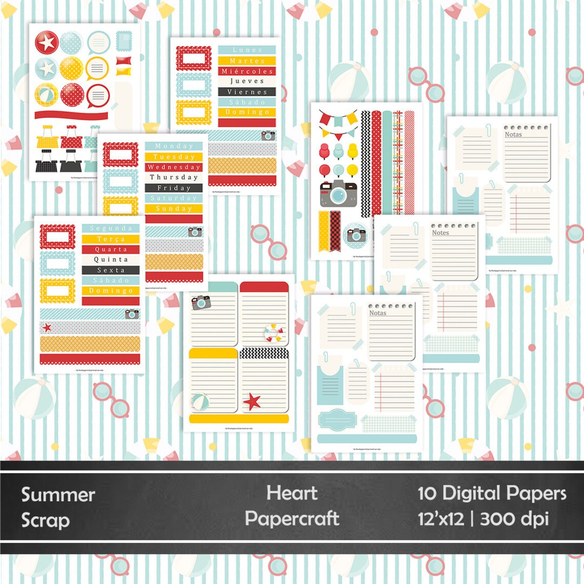 Scrap Elements Summer Day Digital 300dpi Digital Set Scrap - Etsy