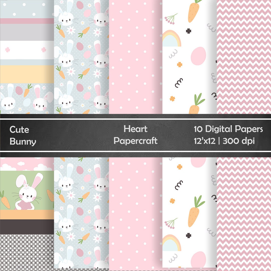 Easter Cute Little Bunny Digital Paper Pack Printable Easter Background ...