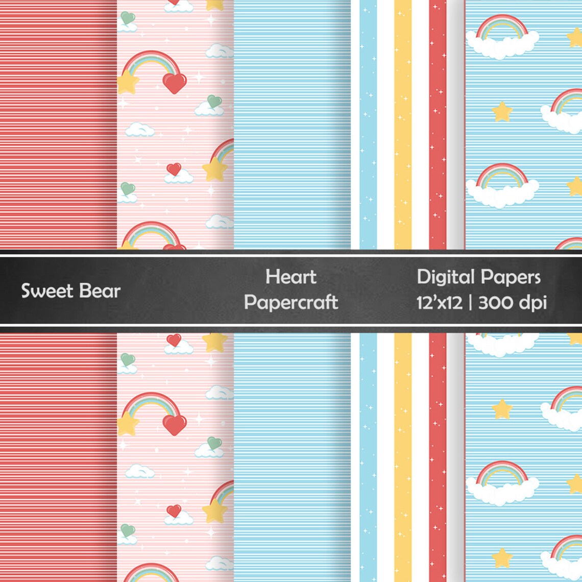 Sweet Care Bears Digital Paper 300dpi Digital Paper Set Care | Etsy