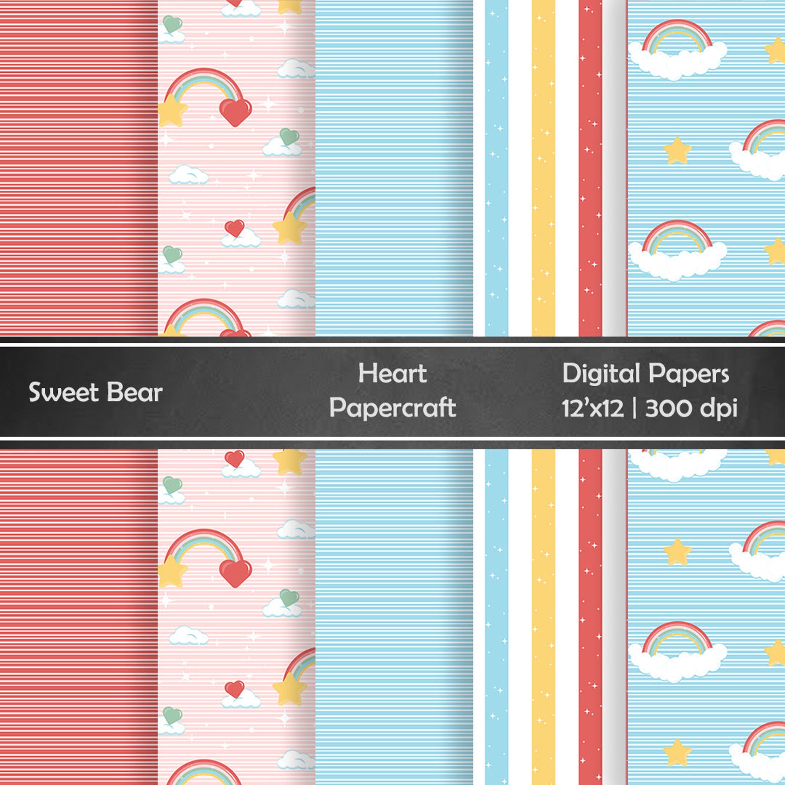 Sweet Care Bears Digital Paper 300dpi, Digital Paper Set, Care Bears ...