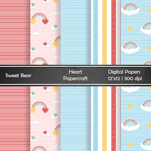 Sweet Care Bears Digital Paper 300dpi, Digital Paper Set, Care Bears ...