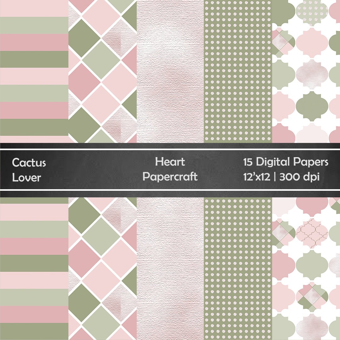 Cactus Lover Digital Paper 300dpi, Digital Paper, Cactus, Chevron ...