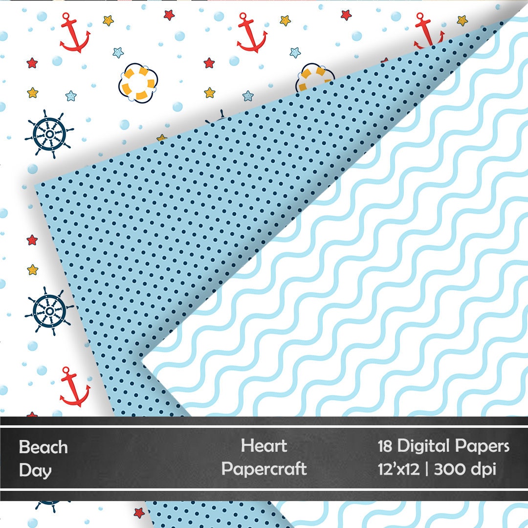 Beach Day Digital Paper 300dpi, Digital Paper, Summer, Chevron, Polka ...