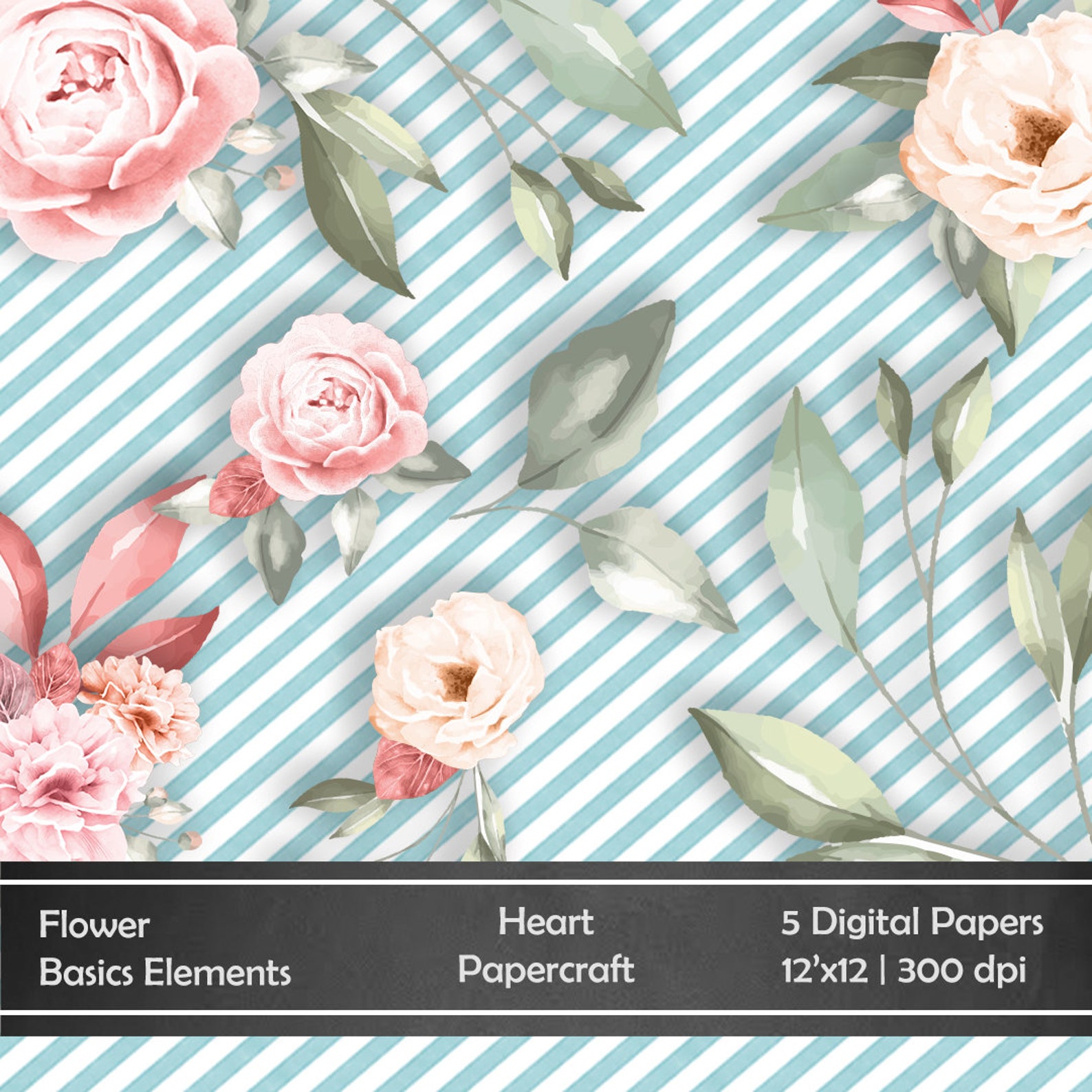Blue Basics Digital Paper 300dpi With Elements Digital Paper | Etsy