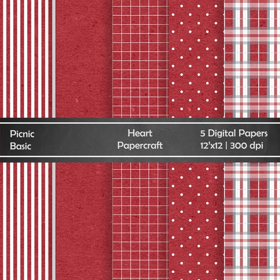 Red Picnic Digital Paper 300dpi Digital Paper Set Plain | Etsy