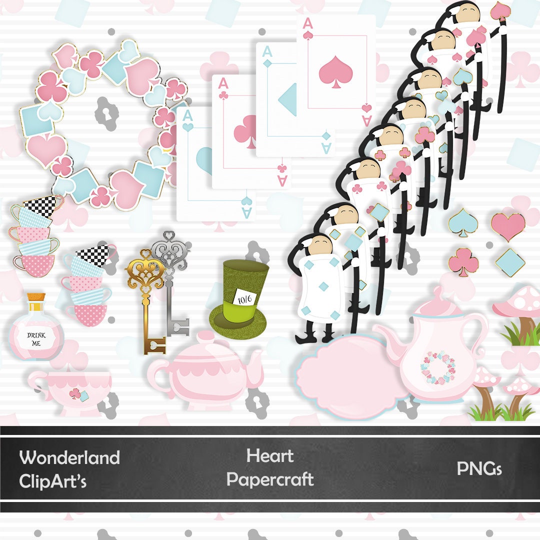 Alice Wonderland Elements 300dpi, Digital Paper, Chevron, Polka ...