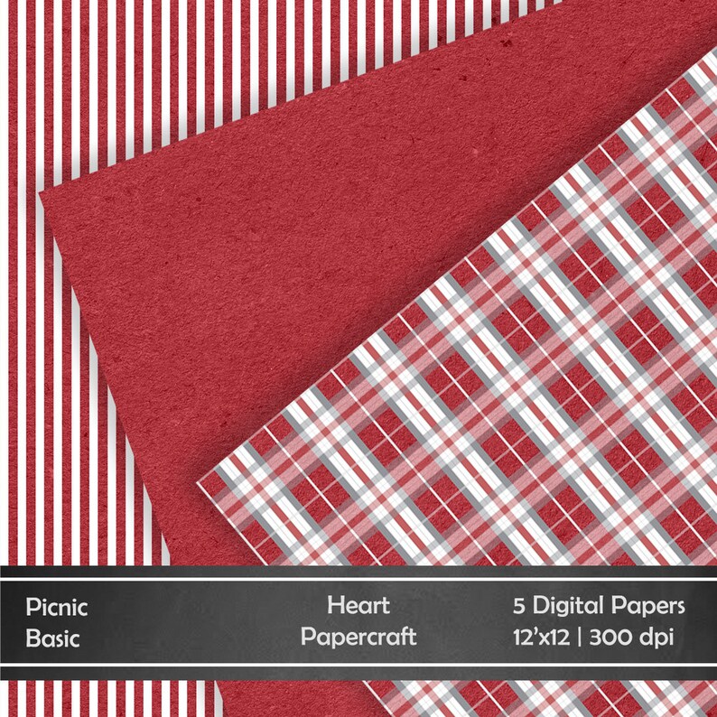 Red Picnic Digital Paper 300dpi, Digital Paper Set, Plain, Stripe ...