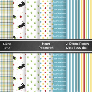 Picnic Time Digital Paper 300dpi, Digital Paper, Picnic, Chevron, Polka ...