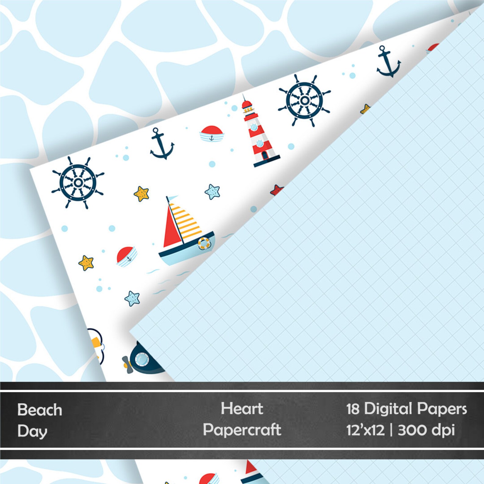 Beach Day Digital Paper 300dpi, Digital Paper, Summer, Chevron, Polka ...