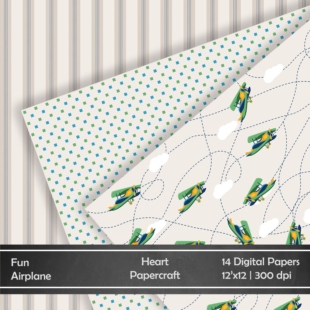 Fun Airplane Digital Paper 300dpi, Digital Paper, Plain, Chevron, Polka ...