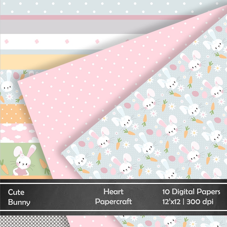 Easter Cute Little Bunny Digital Paper Pack Printable Easter Background ...