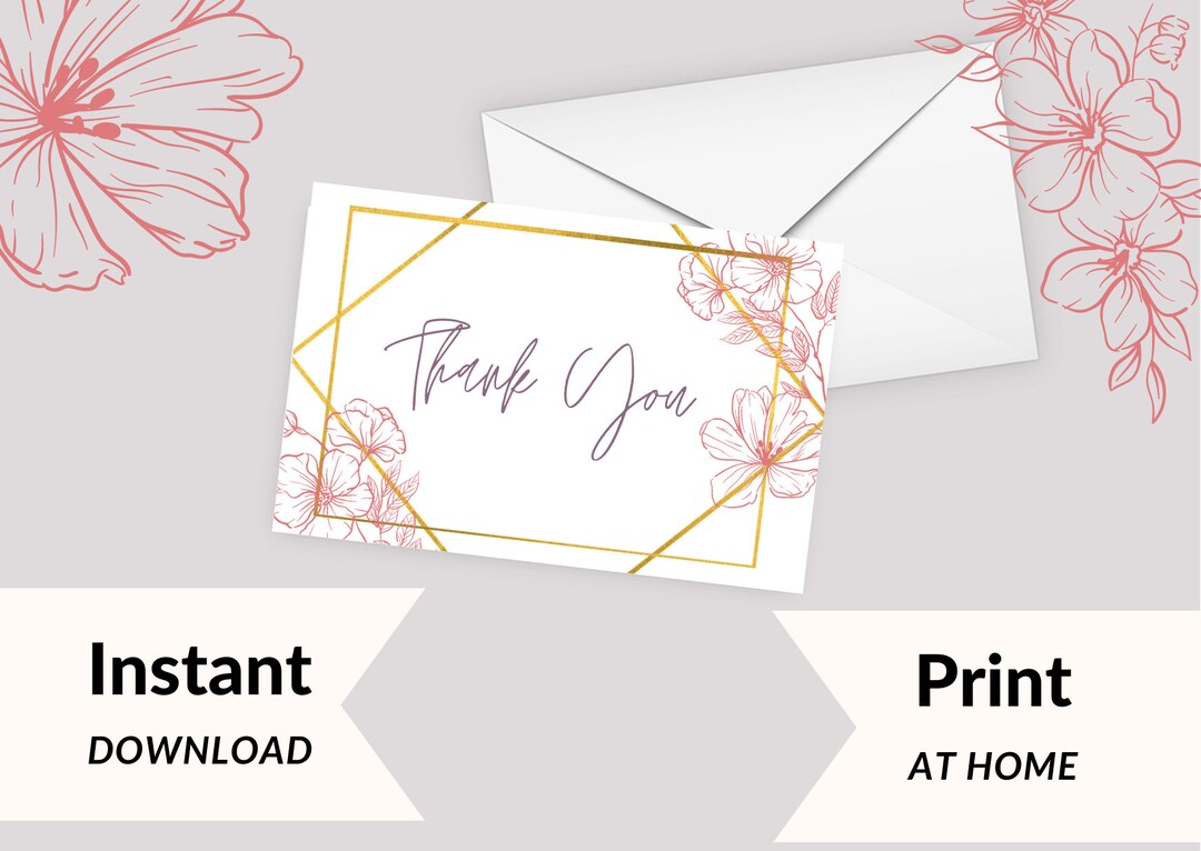 Rose-gold Thank You Card. Instant Download/printable Card. File Sent in ...