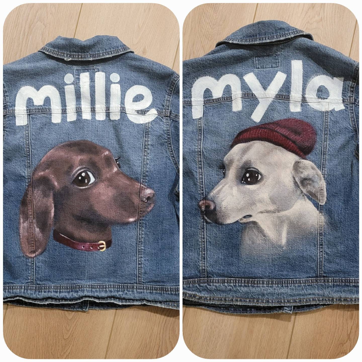 Custom Hand Painted Pet Portrait From Photo on Women's Blue Denim Jean ...