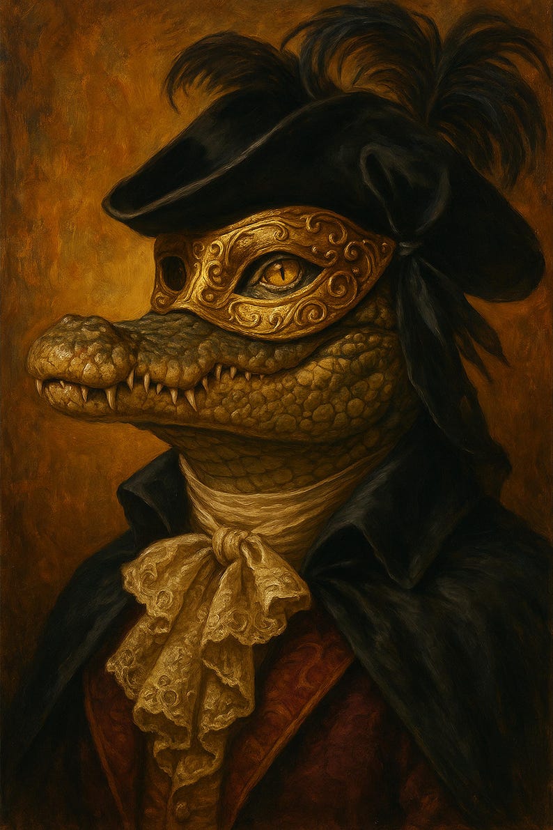 Masquerade Alligator Art Print – Renaissance Crocodile Wall Decor ...