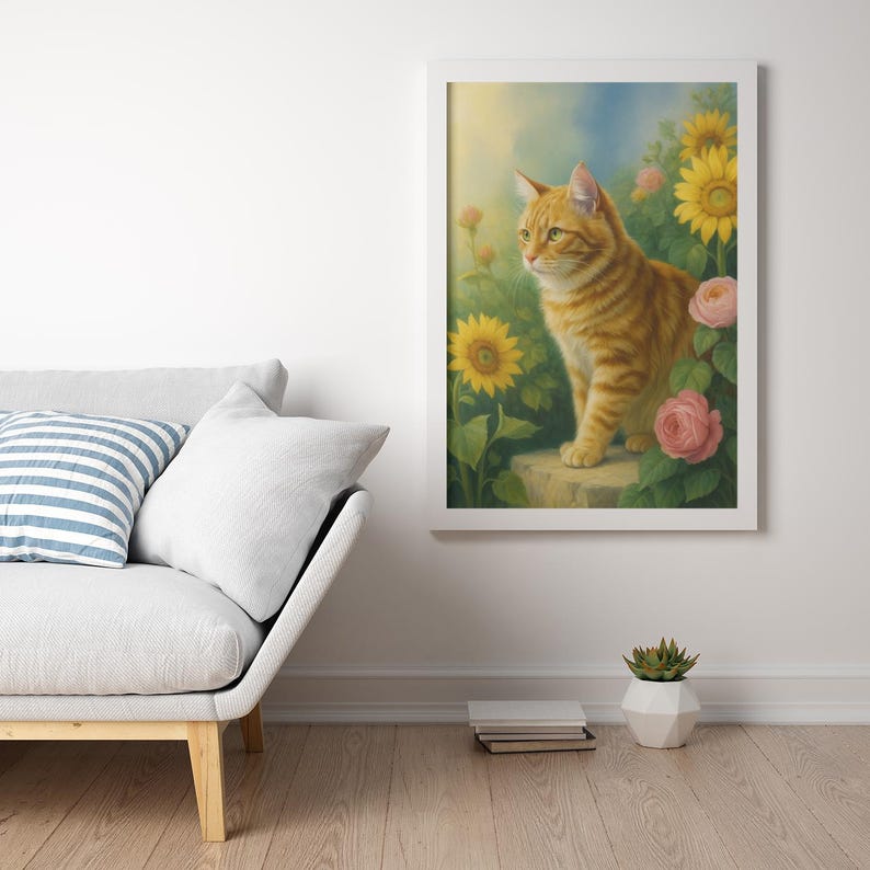Orange Tabby Cat Wall Art – 8.5x11 Floral Cat Printable | Cottagecore ...