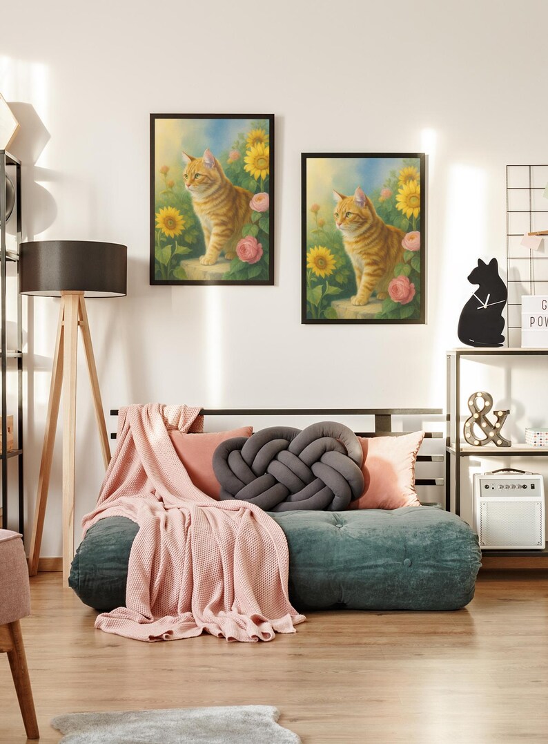 Orange Tabby Cat Wall Art – 8.5x11 Floral Cat Printable | Cottagecore ...