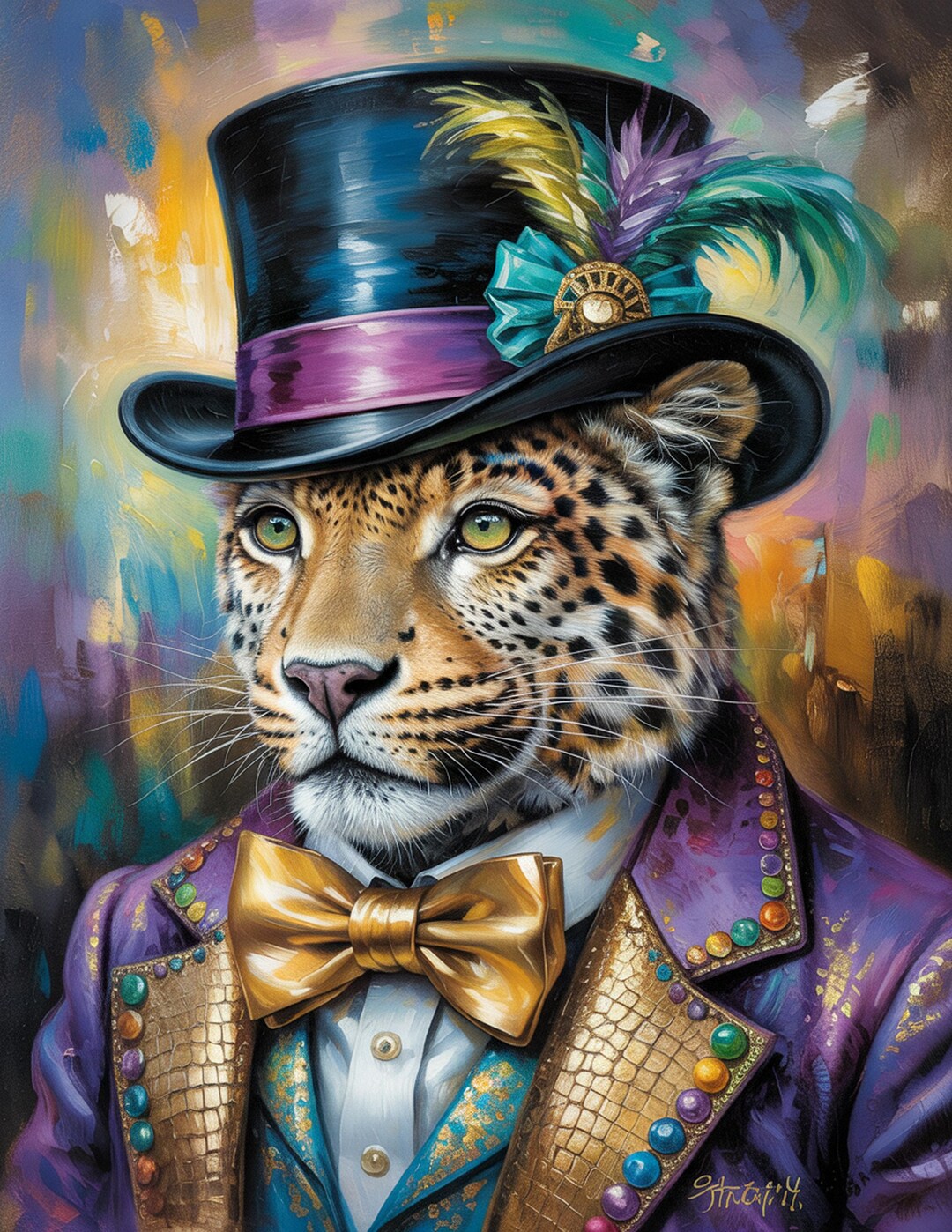 Leopard Dressed in Steampunk Suit – Colorful Animal Art Print ...