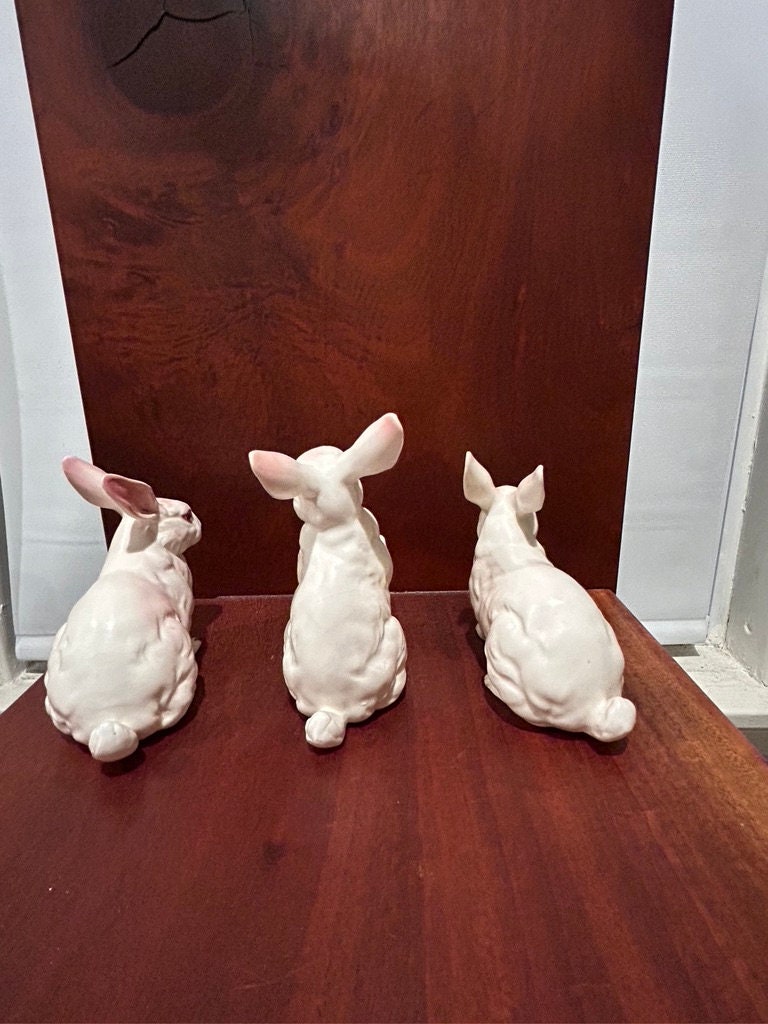 Vintage Lefton Japan White Albano Bunnies Rabbits Three Figurines, #880 ...