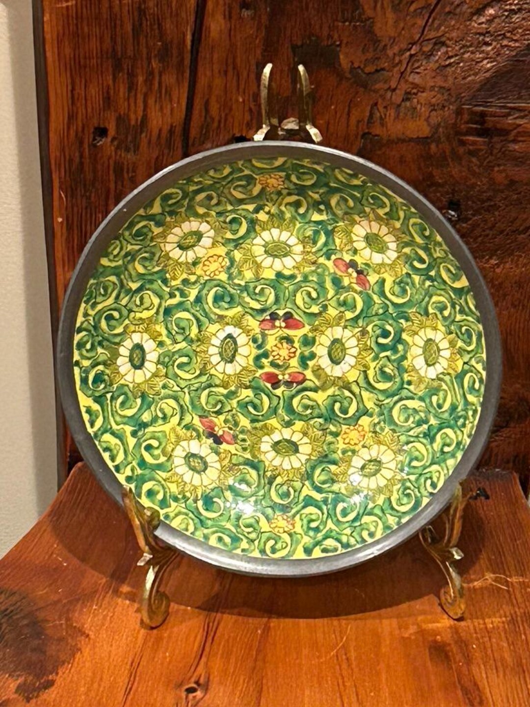 Vintage Japanese Porcelain Ware Plate With Floral Design and Pewter Rim ...
