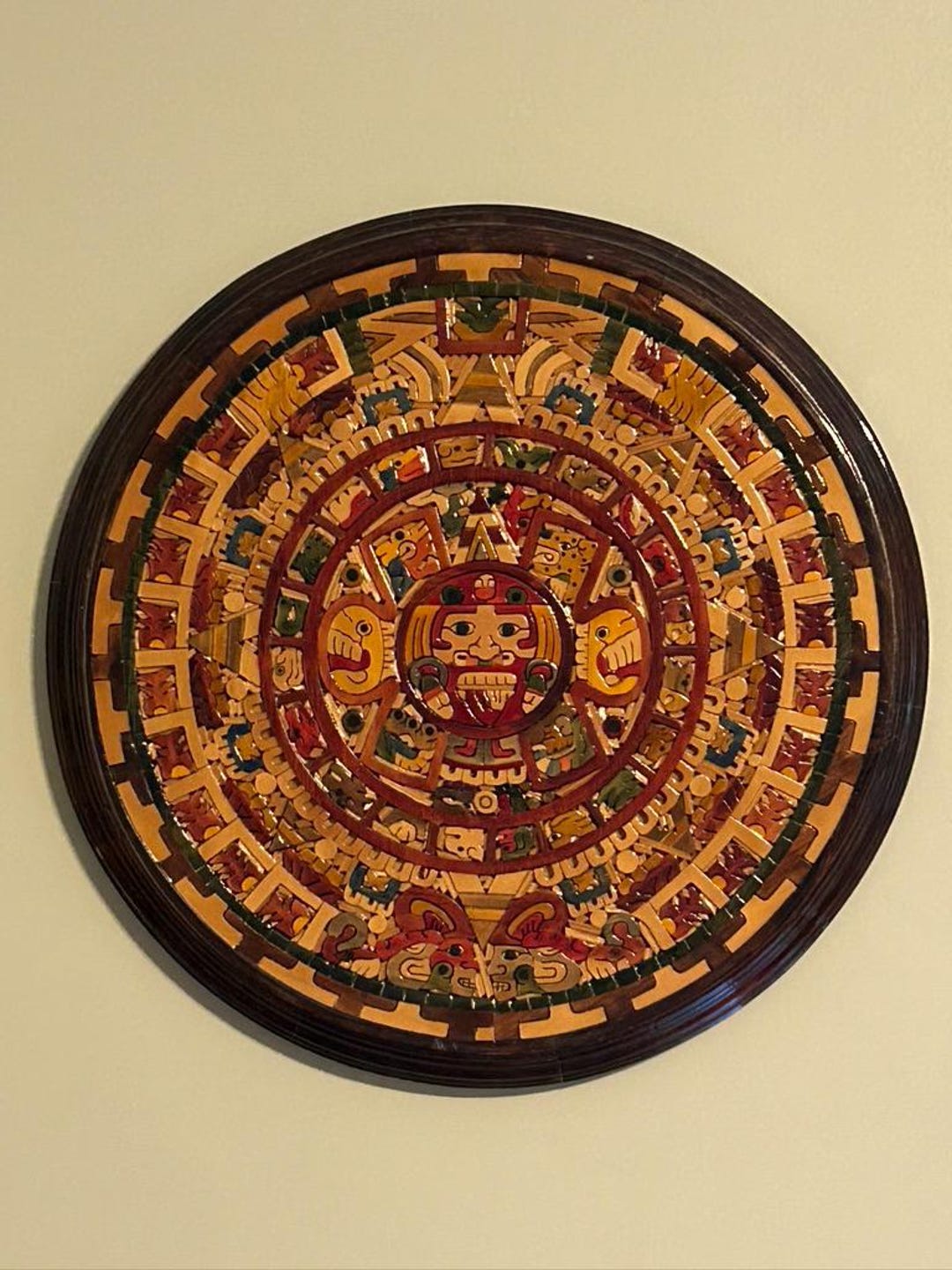 Vintage Handcrafted Aztec Sun Stone Calendar, an Intricate Wooden ...