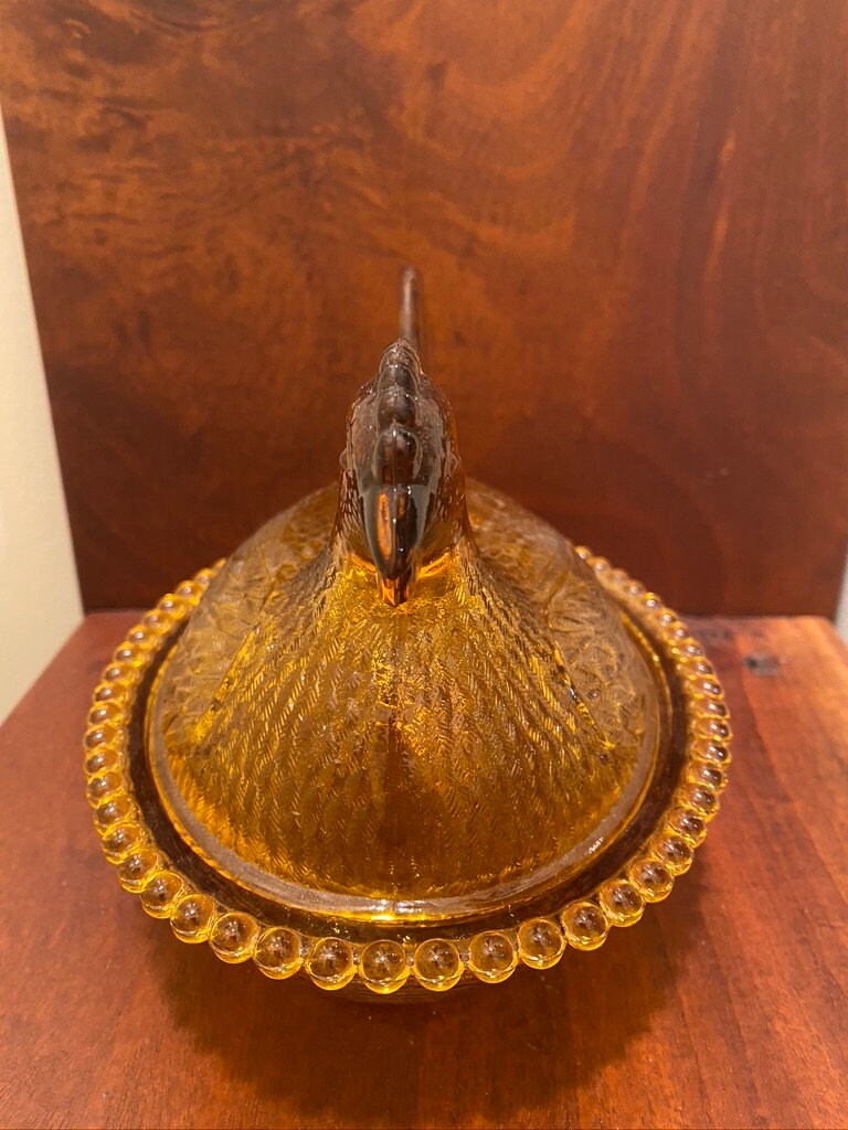 Vintage Indiana Amber Glass Nesting Hen Chicken on Nest Candy - Etsy