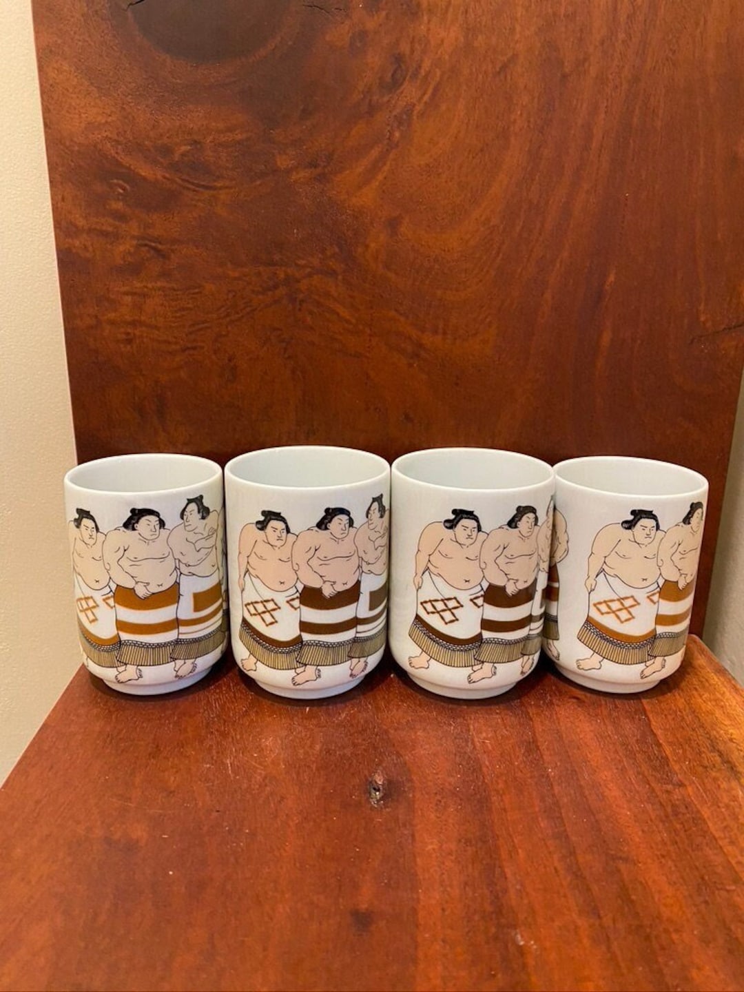 Vintage Tea Saki Ceramic Cups Sumo Wrestlers Set of Four - Etsy