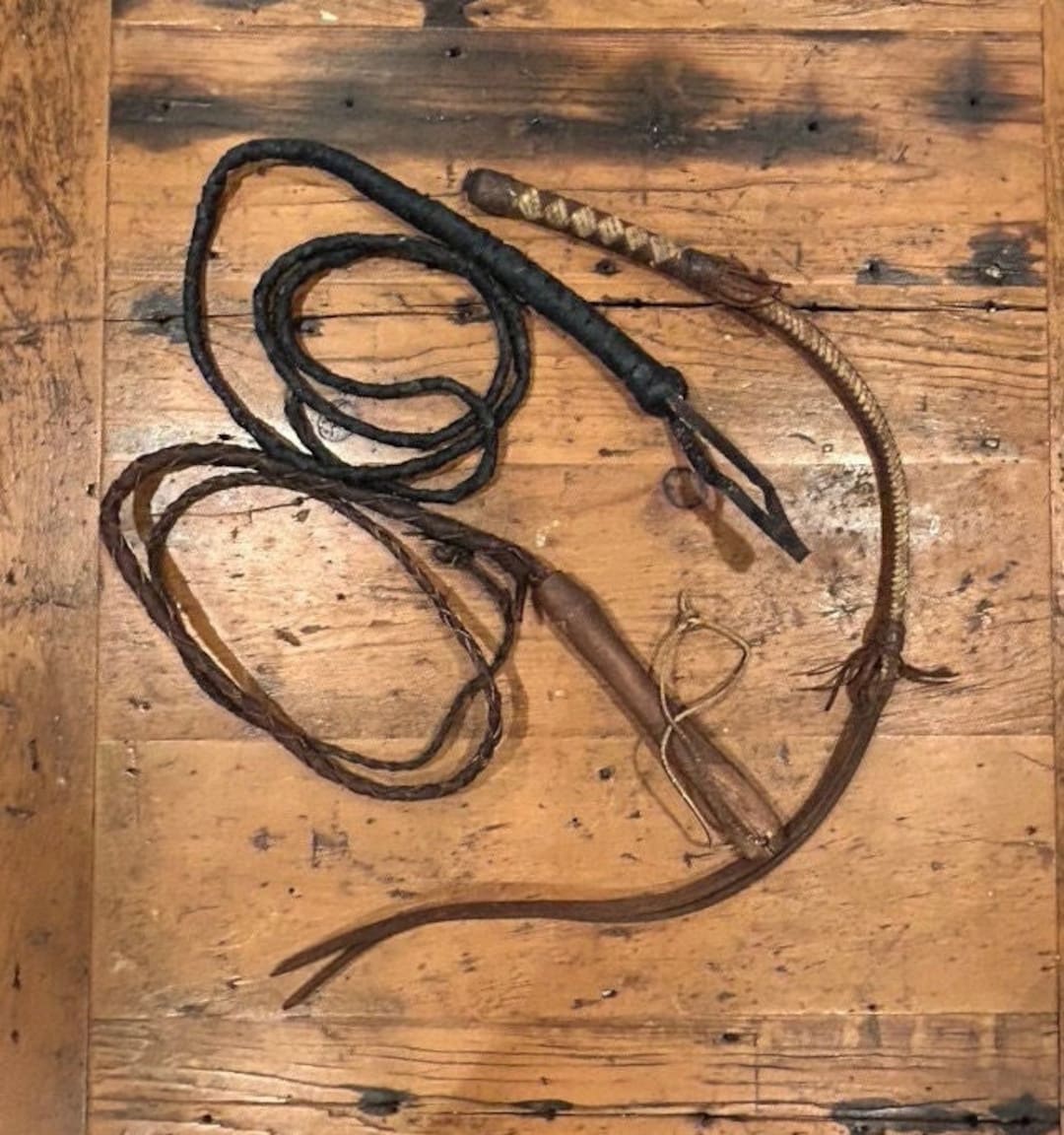 Vintage Braided Leather Horse Bull Riding Whips, Lot of Three, FREE ...