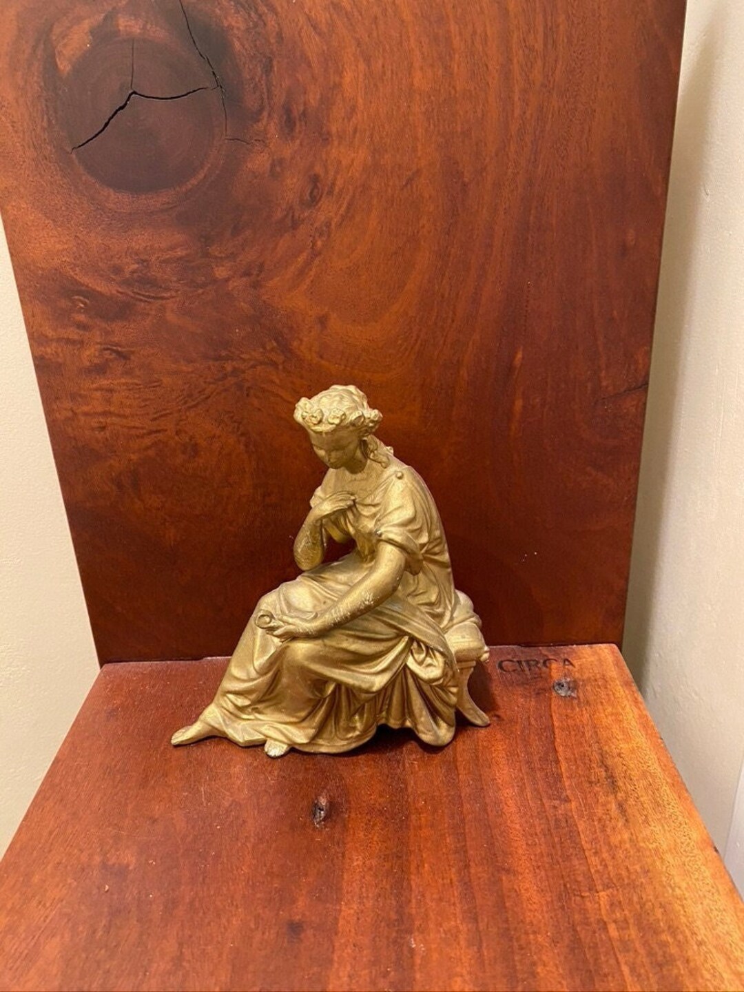 Antique Victorian Neoclassical Sculpture, Thinking Woman, Gold on Metal ...