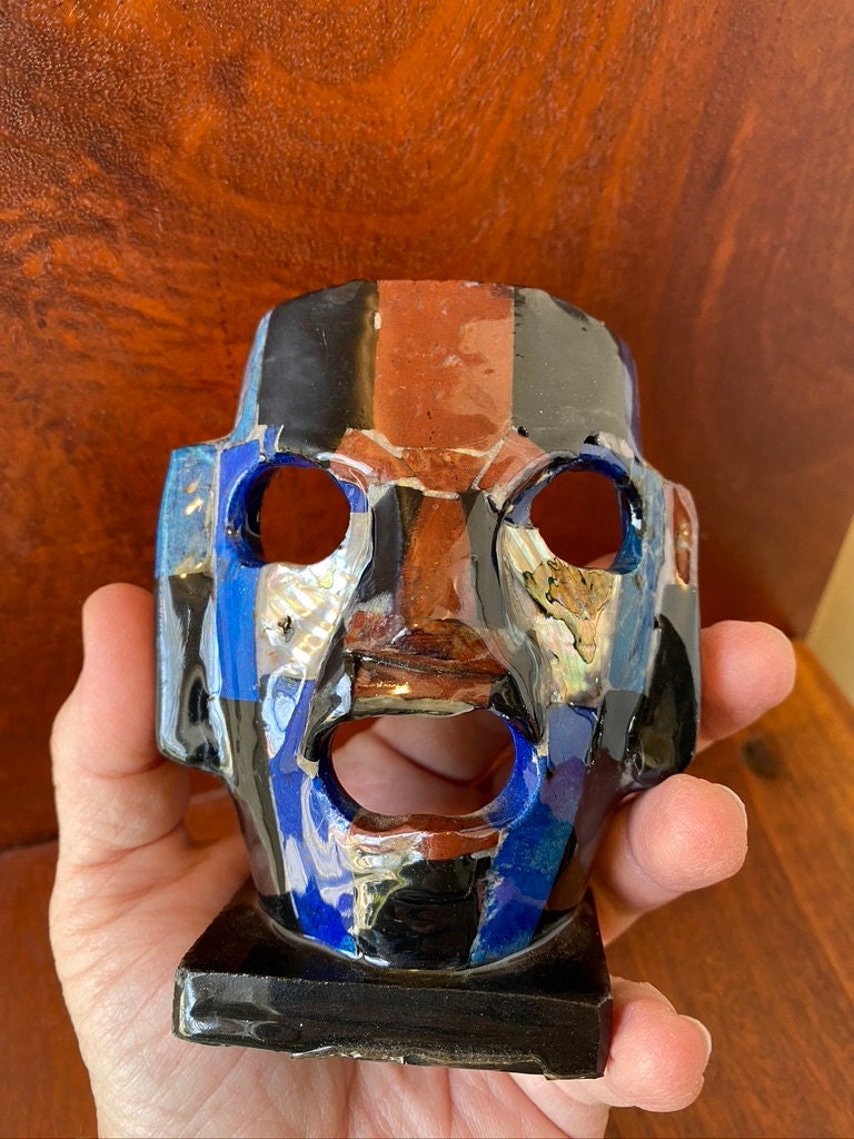 Vintage Mayan Abalone Shell Inlay Face Mask Sculpture, FREE SHIPPING ...