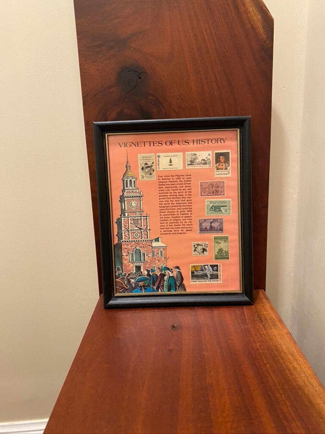 Vintage Rare Vignettes of U.S. History, Postage Stamp Set Plaque Framed ...