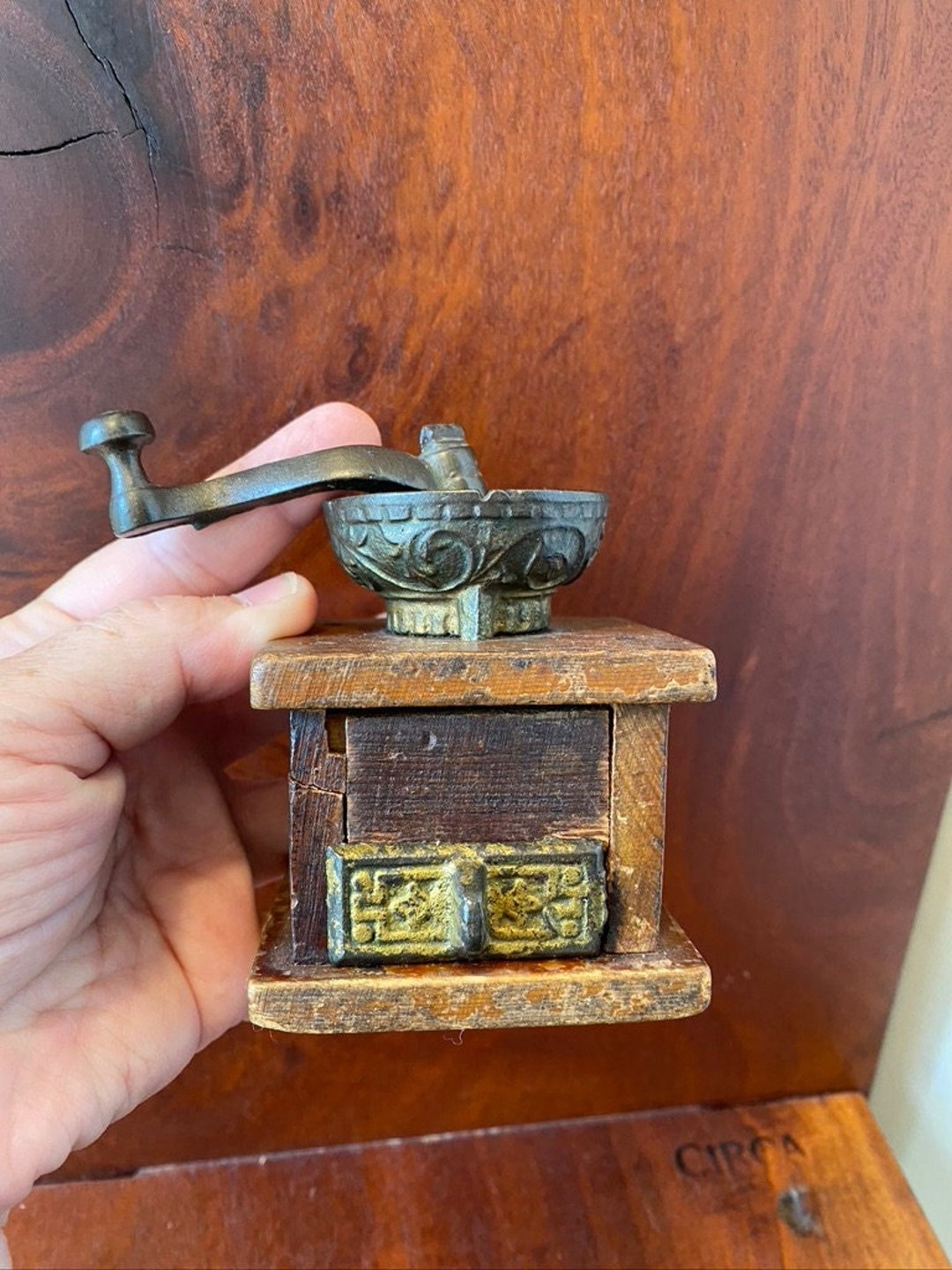 Antique Miniature Coffee Grinder Salesman Sample, Cast Iron Wood Toy ...