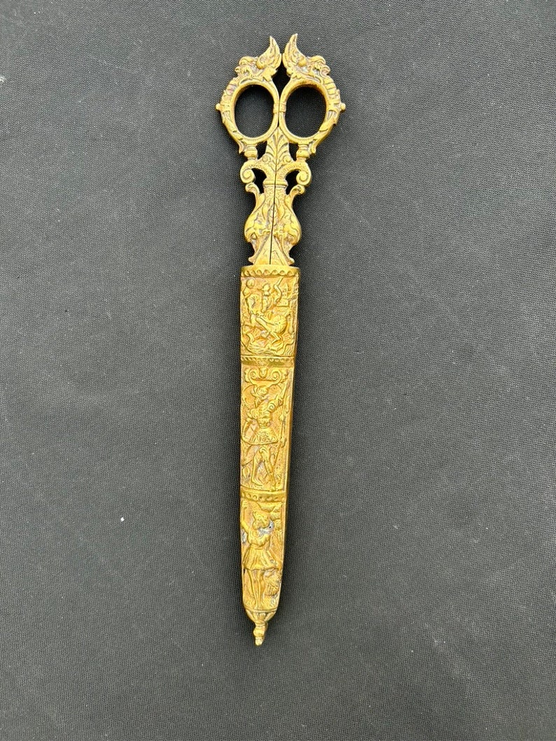 Antique Solingen Victorian Heavy Brass Handled Scissors With Sheath ...